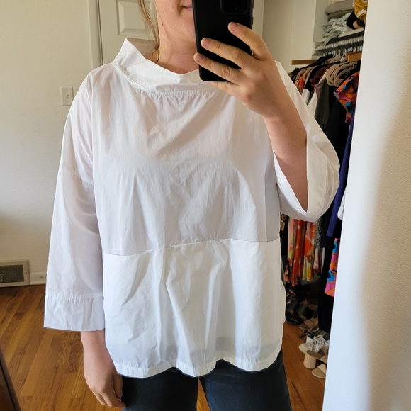 Sun Kim | Tops | Sun Kim Mock Neck Front Pocket Oversized Top White ...